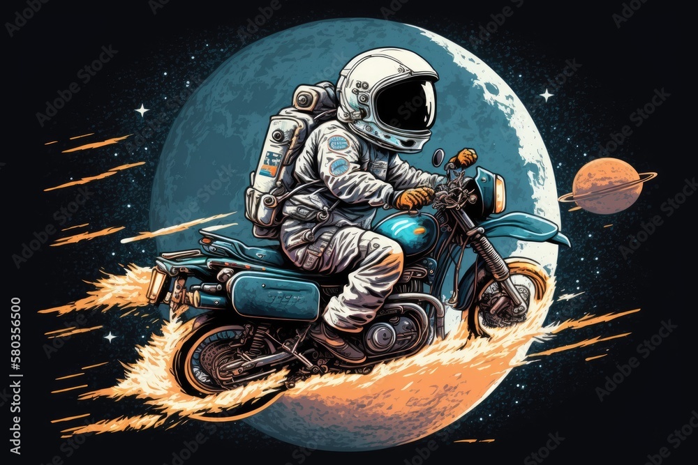 Illustration of a basic astronaut riding a motorcycle that is ...