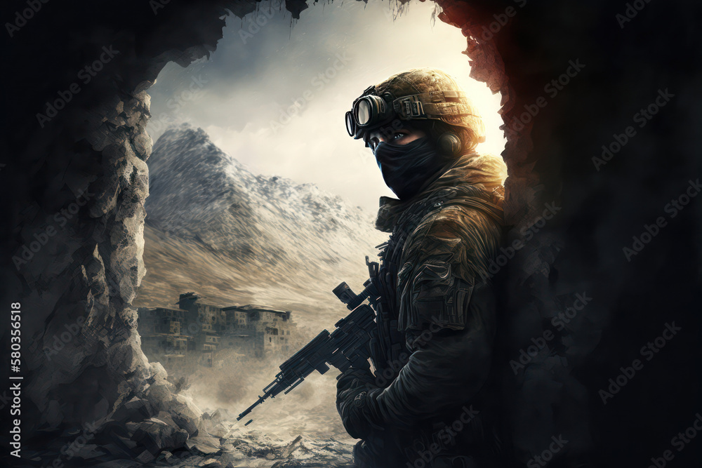 Generative AI illustration image of military black ops Middle East terrorist operation Stock ...