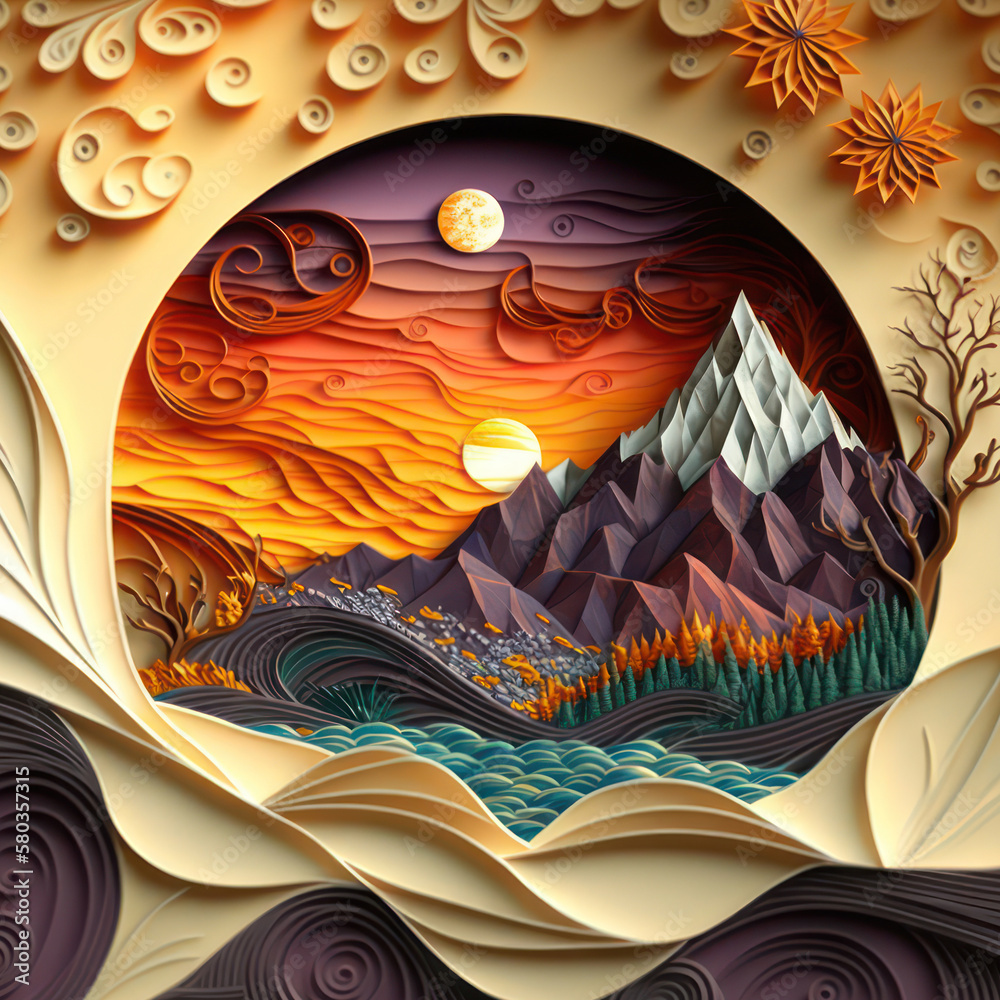 Generative AI illustration image of stunning beautiful paper cut ...