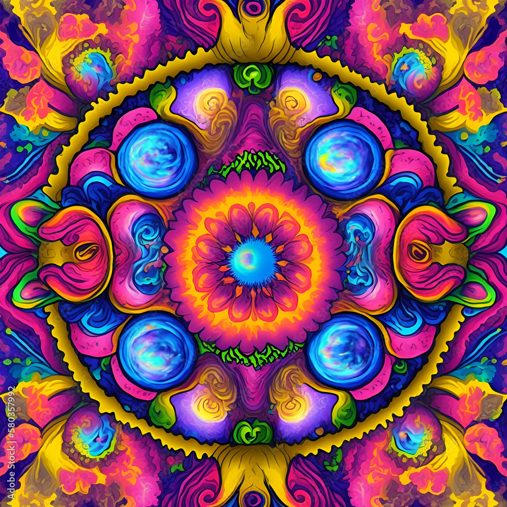 Ilustracion De Mandalas Psicodelicas Coloridas Stock Illustration