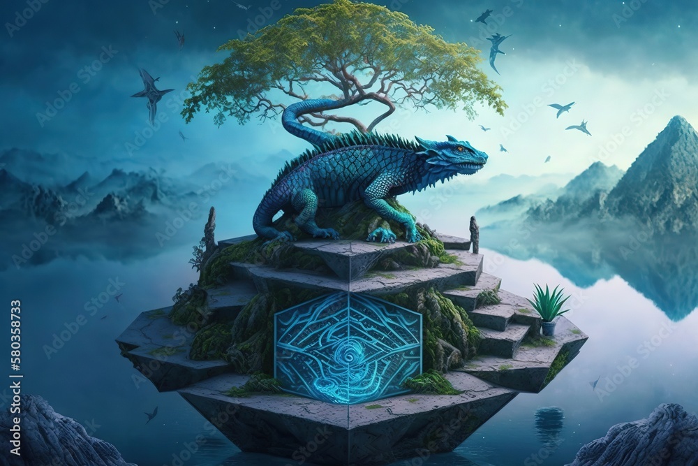 Dragon hexagon plains island with stairway to heaven Generative AI ...