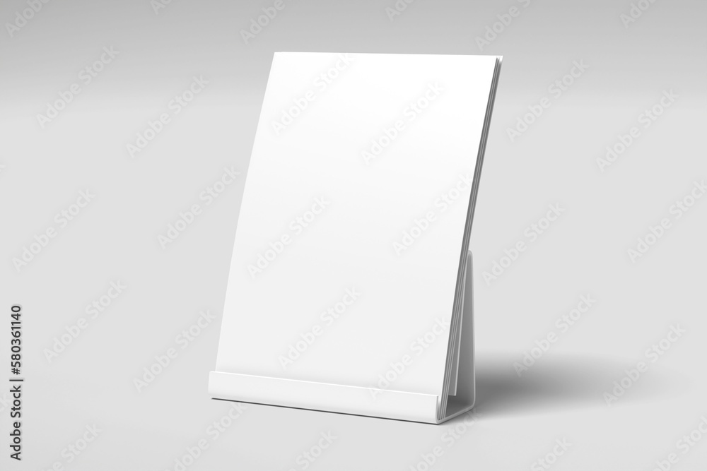 blank and white A4 paper with stand on grey background. suitable to ...