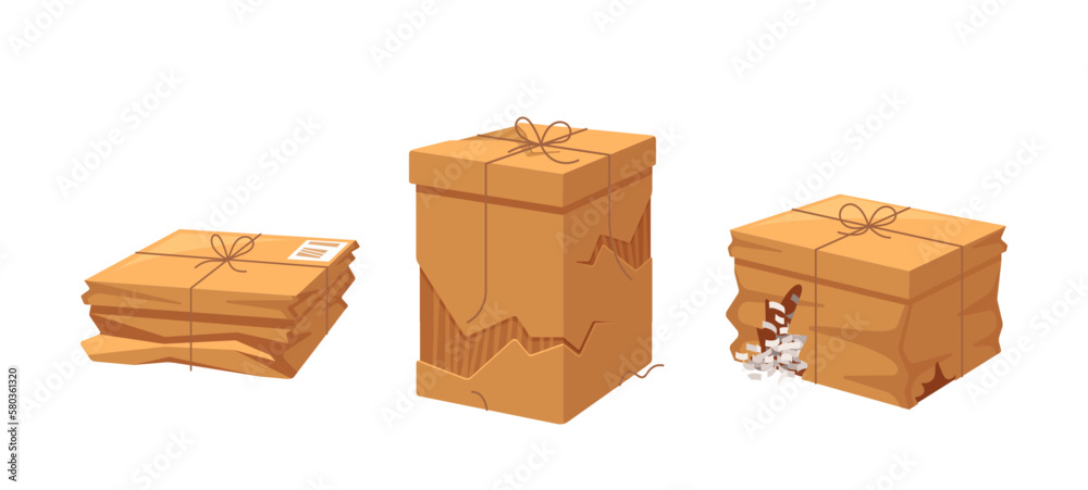 Cardboard Boxes In Damaged State With Creases And Showing Signs Of Wear ...