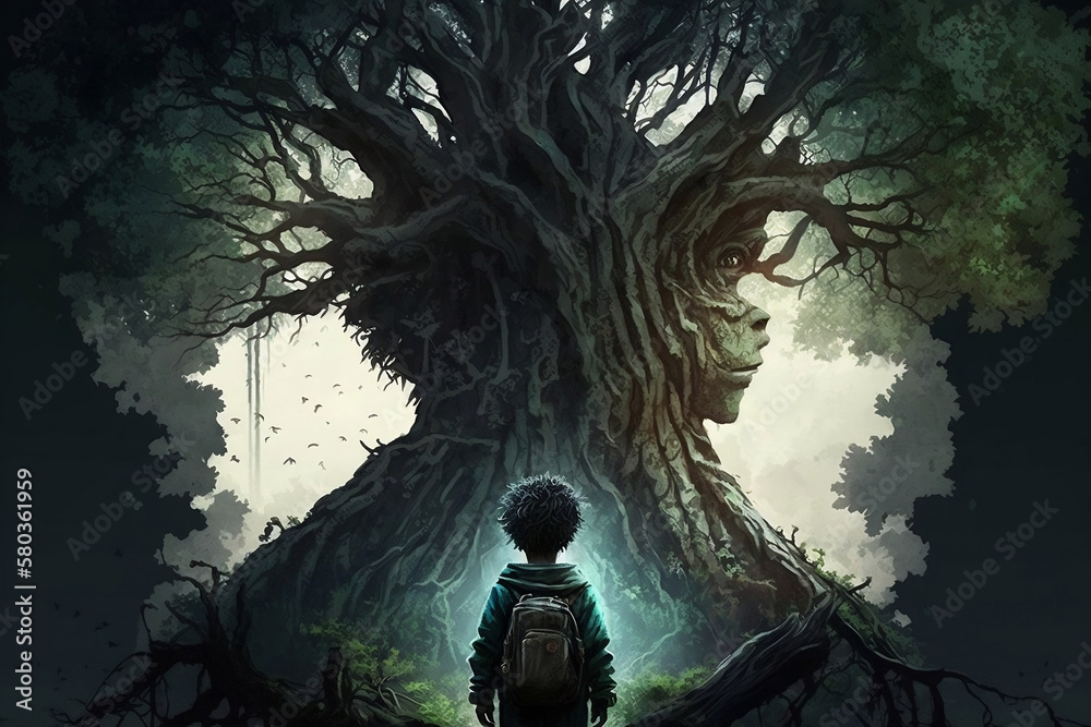 Fantasy Tree With A Boy On Its Back, Back, Fantasy Tree And A Boy ...