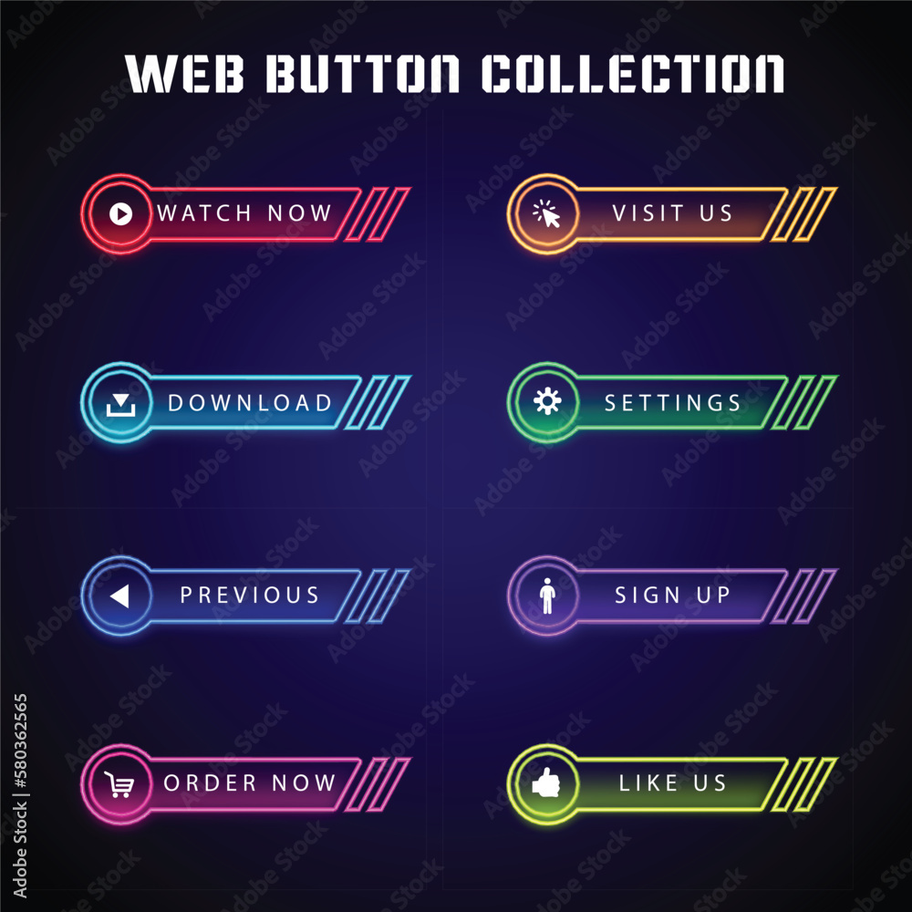Realistic neon call to action button pack Stock Vector | Adobe Stock