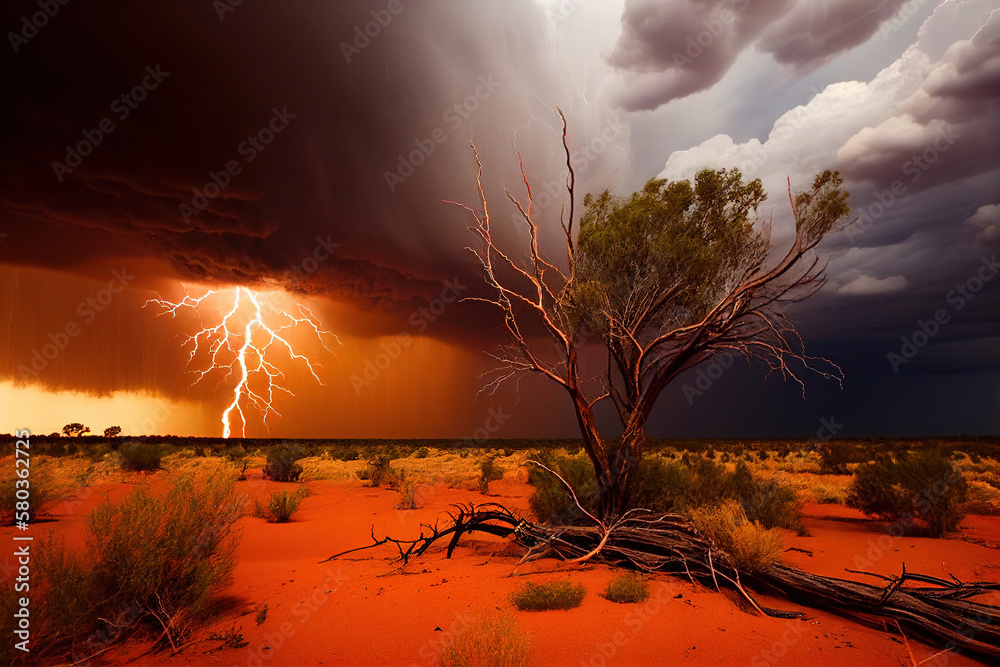 Extreme lightning storm in the Australian outback Generative AI Stock ...