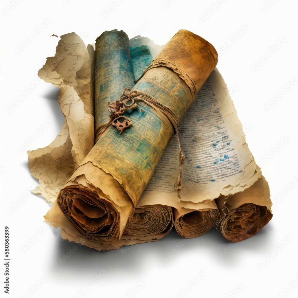 Ancient manuscripts recovered from a treasure chamber, with handwritten ...