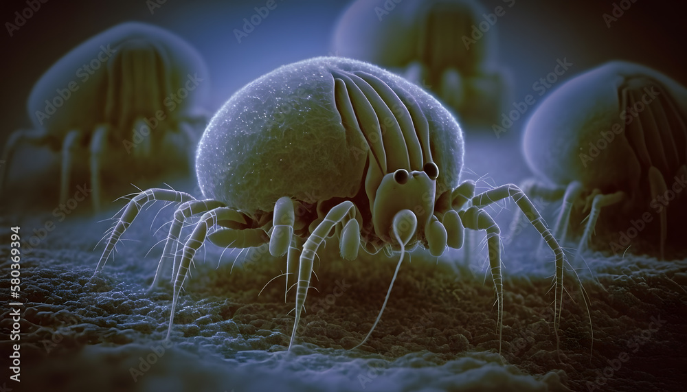 Microscopic photo house bed dust mite. Generation AI Stock Illustration ...