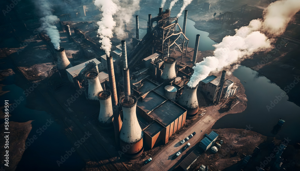 Aerial top view petrochemical industrial oil and gas factory, power ...