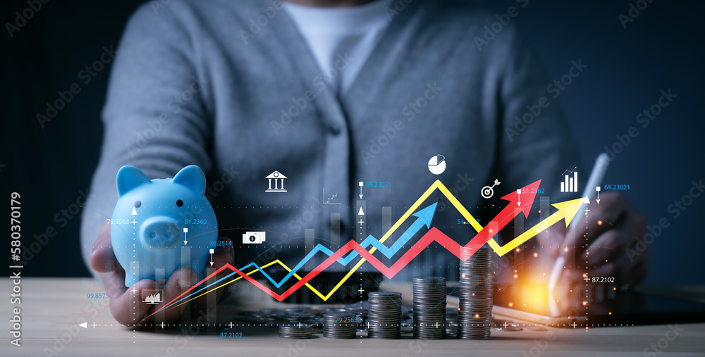 Interest rate and dividend concept, businessman calculating income and ...