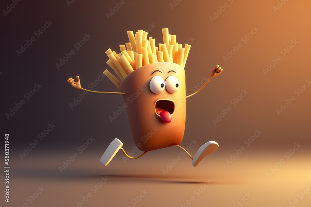 Cute Running Cartoon French Fry Character (Generative AI) Stock ...