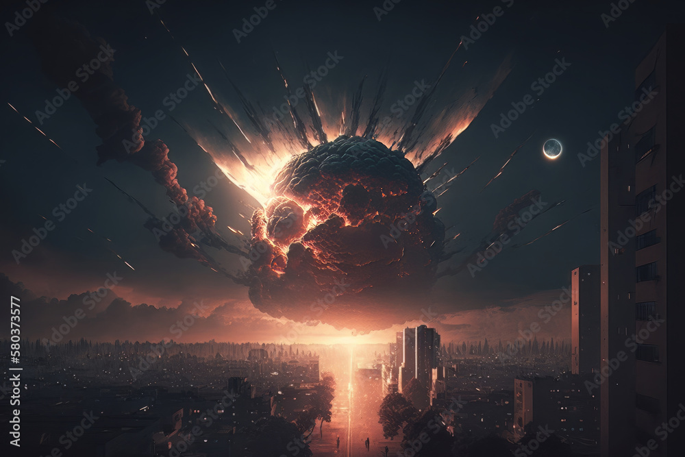 Ilustrace „Explosive sci-fi backdrop with meteorites lighting up the ...