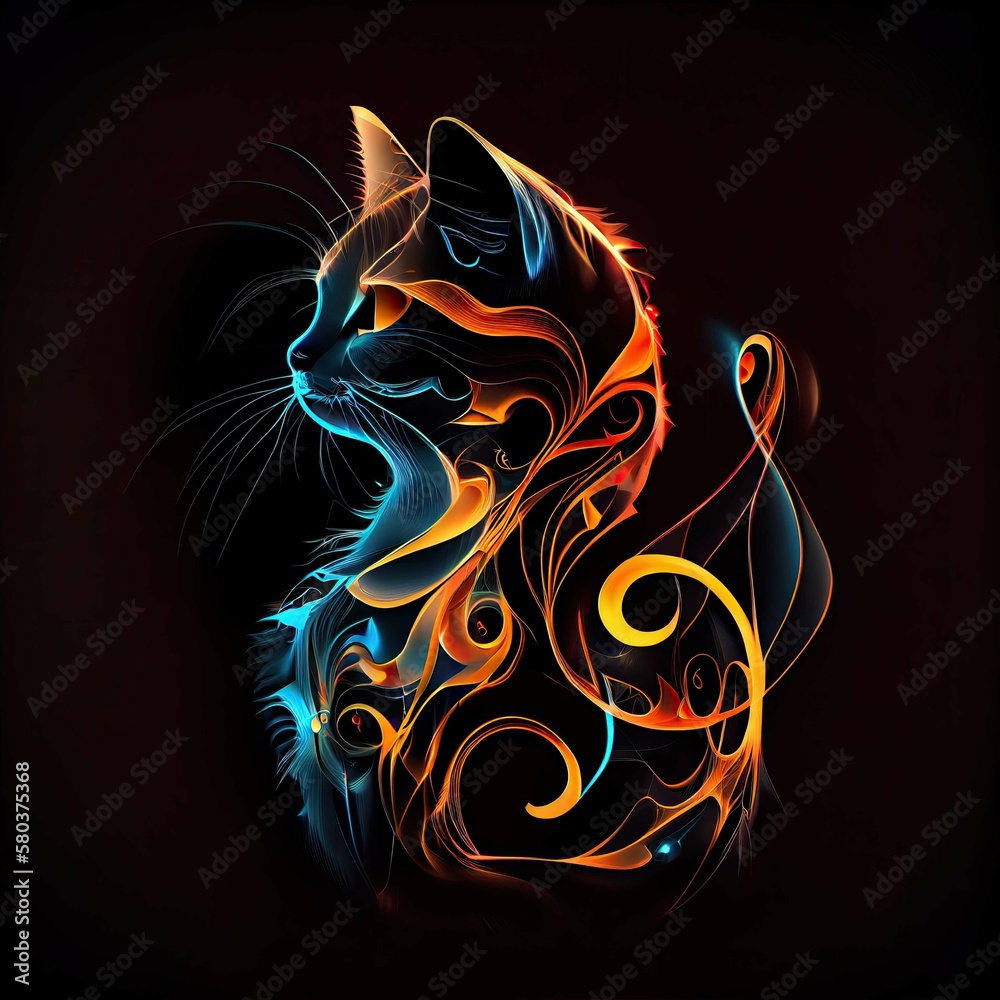 Fractal Glowing Animal horse elephant cat dog bear dragon bull ram loin ...