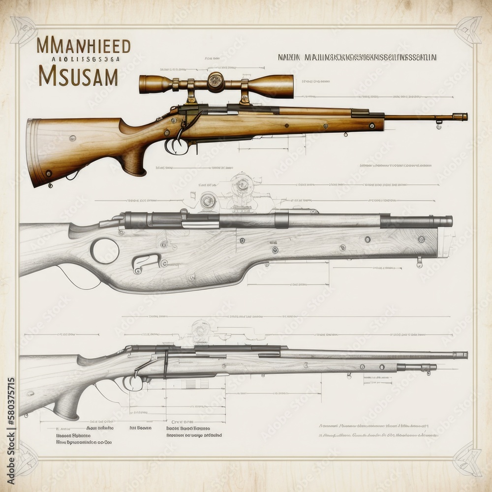 Technical Drawing of a Mauser Rifle for Detailed Analysis and Study ...