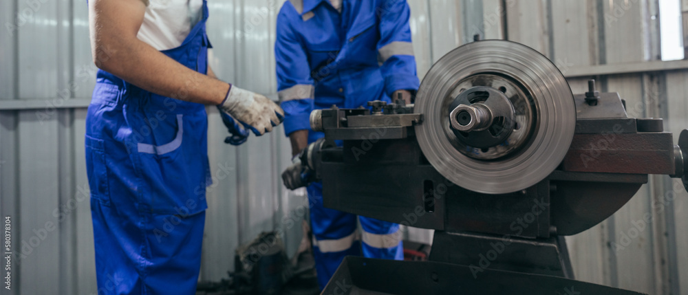 Background of mechanic worker or metalworker using metal lathe machine ...