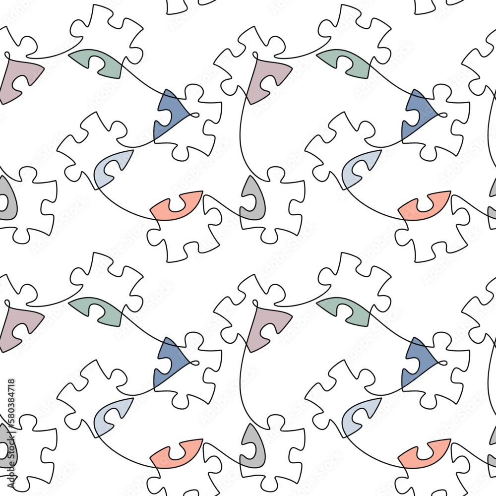 Abstract puzzle pieces vector seamless pattern. Outline backdrop ...