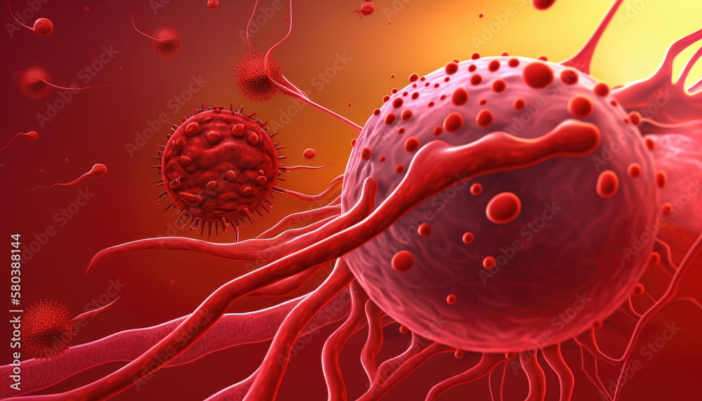 Attack of cancer cells on healthy cells in the human body, cells in ...