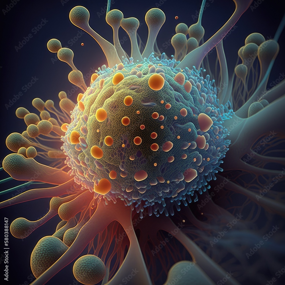 Attack of cancer cells on healthy cells in the human body, cells in ...