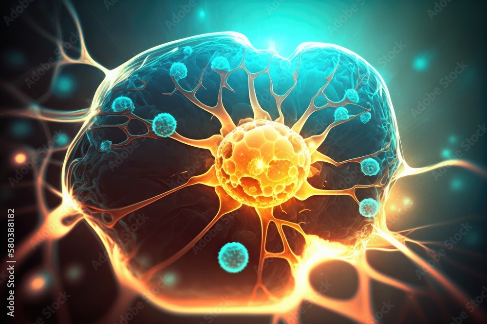 Attack of cancer cells on healthy cells in the human body, cells in ...