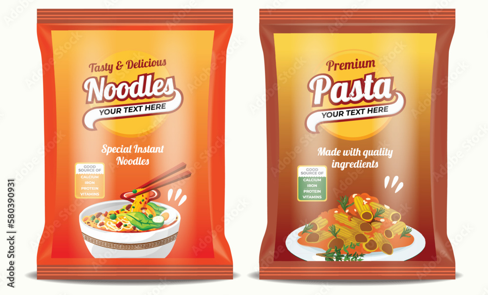 Vetor de Noodles and Pasta packaging design, Pasta pouch design ...