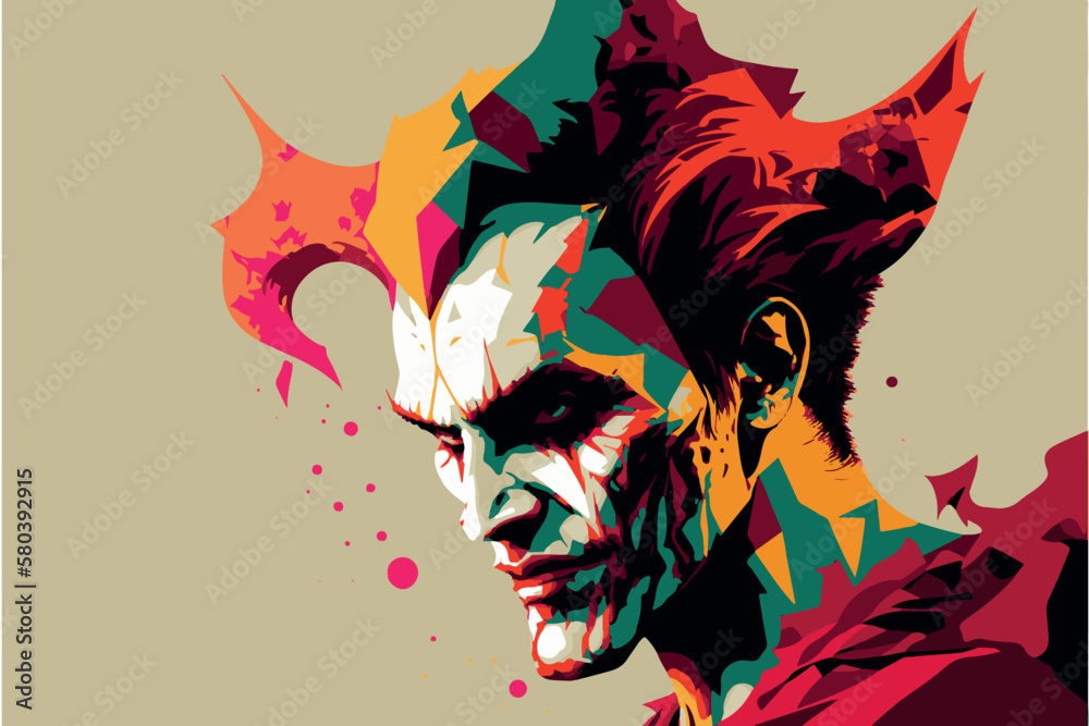 Mad crazy jester. Vector illustration of scary clown. Horror circus ...