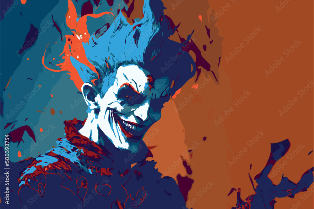 Mad crazy jester. Vector illustration of scary clown. Horror circus ...