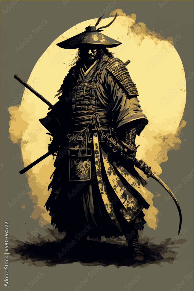 Japanese samurai warrior. Mighty ninja with swords. Cool poster of ...