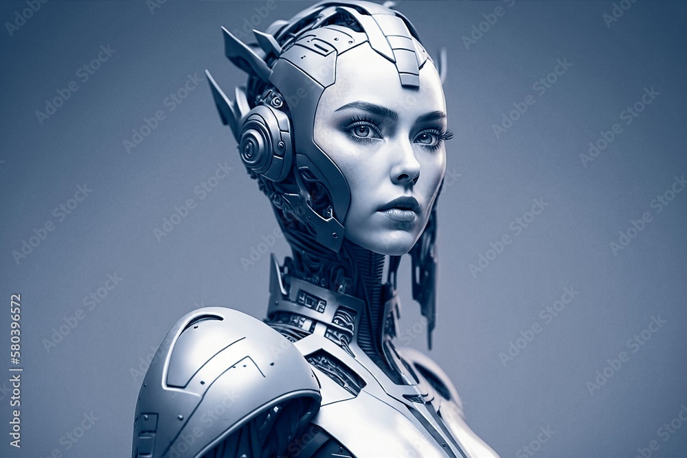 Realistic White Humanoid Female Robot Standing on White Background - AI ...
