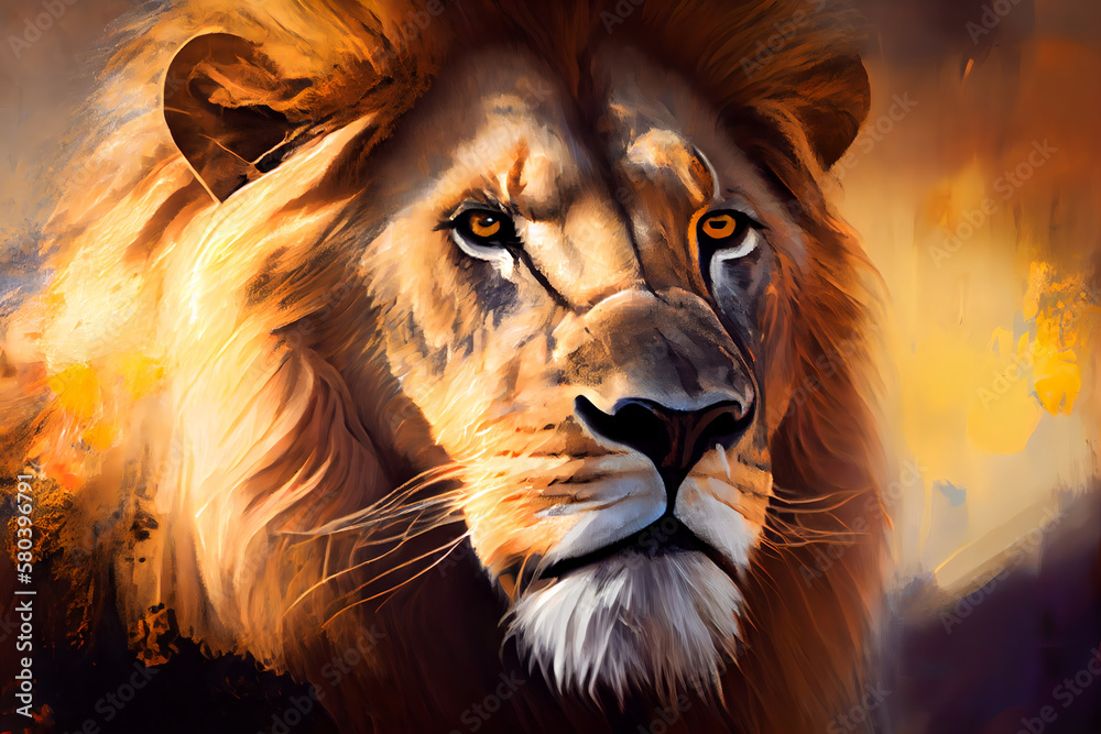 Get up close with this majestic lion, captured in a painterly style ...