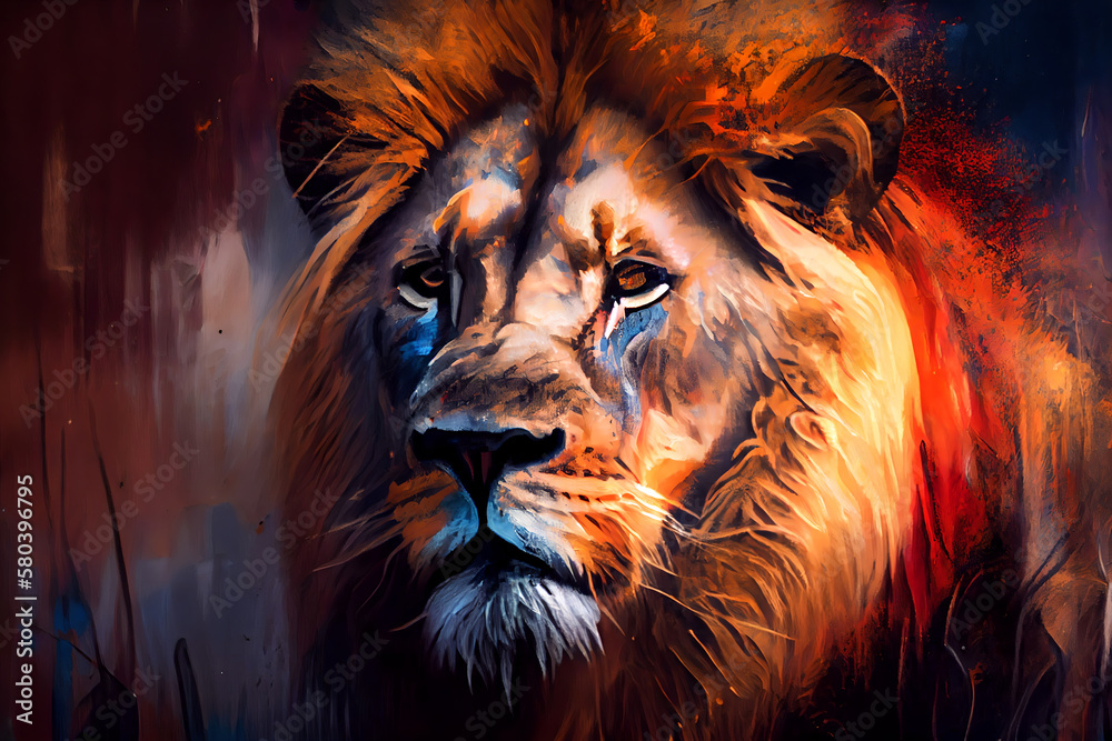 Get up close with this majestic lion, captured in a painterly style ...