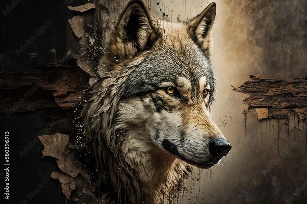 Wolf wallpaper with a deteriorating look,. Generative AI Stock ...