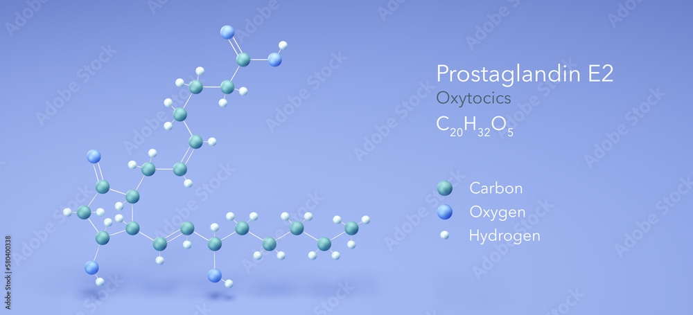 prostaglandin e2 molecule, molecular structures, oxytocics, 3d model ...