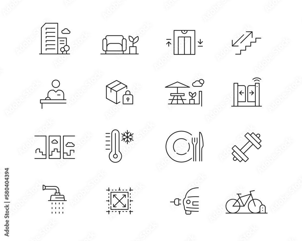 Commercial Property Icon collection containing 16 editable stroke icons ...