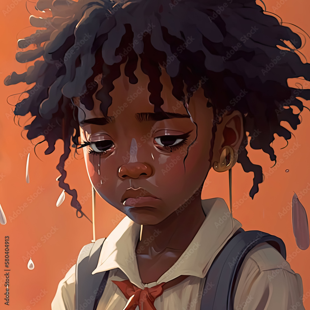 Female Black Student Child is crying of a Bully situation, Generative ...