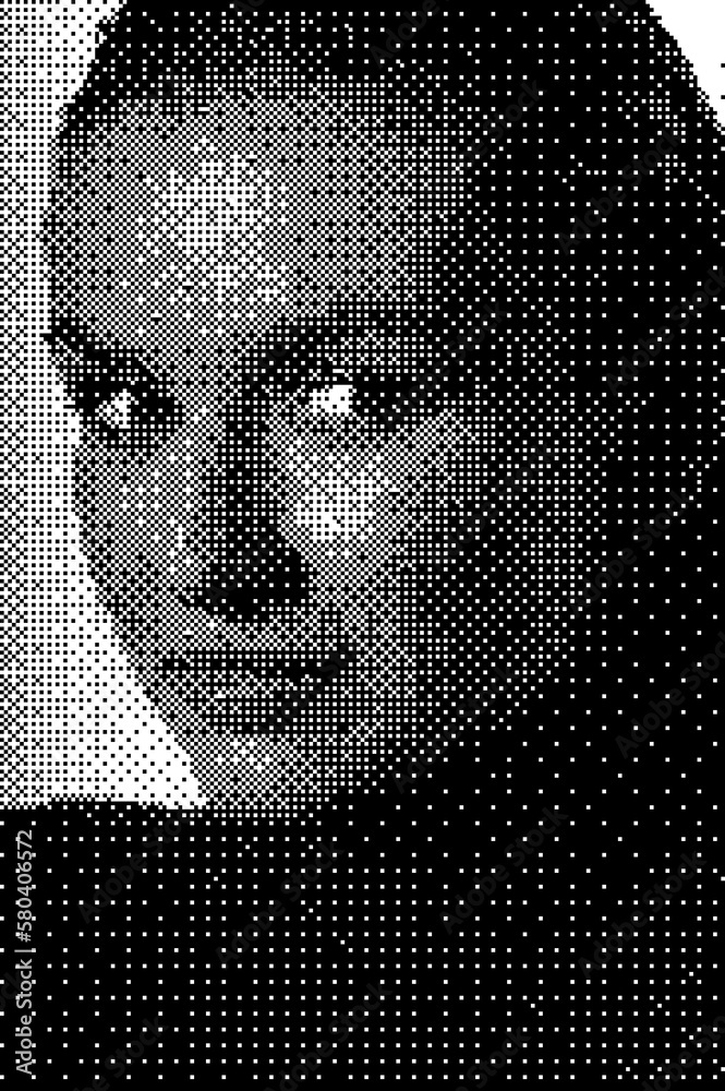 Abstract woman portrait illustration in halftone black and white bitmap ...