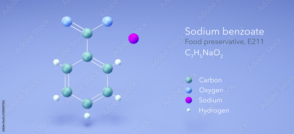 ภาพประกอบสต็อก sodium benzoate molecule, molecular structures, food ...