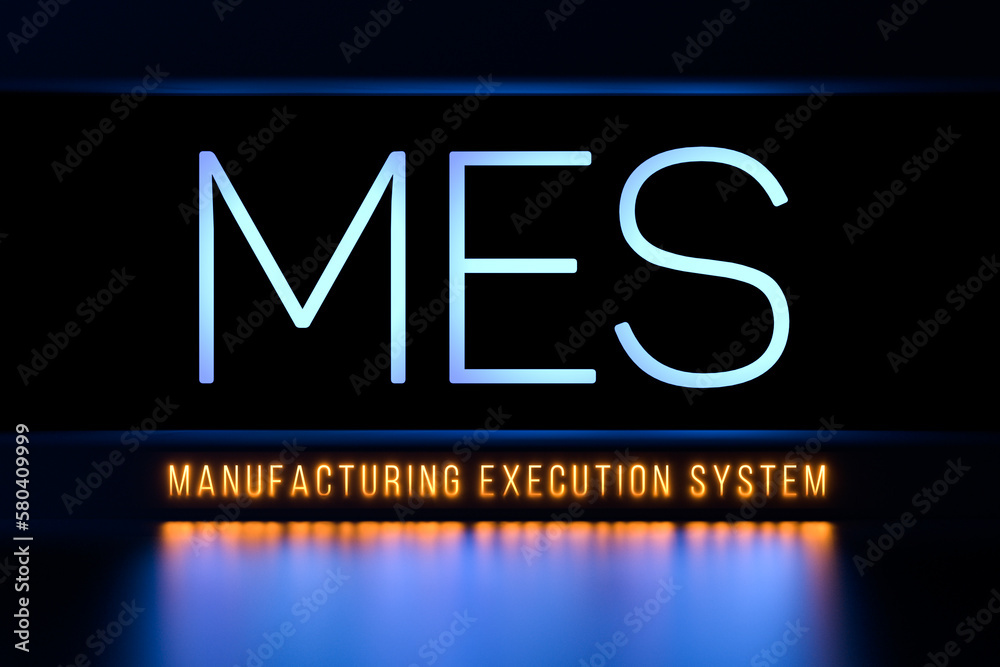 MES Manufacturing execution system text concept neon. 3D render Stock ...