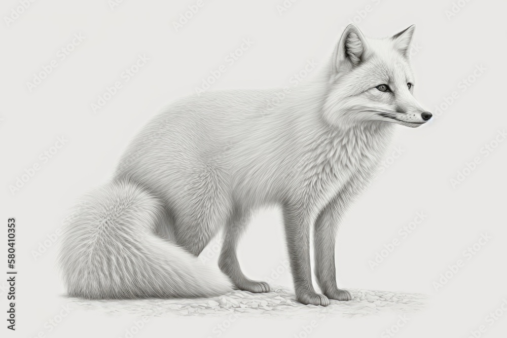 The Arctic fox (Vulpes lagopus), a realistic drawing for the ...