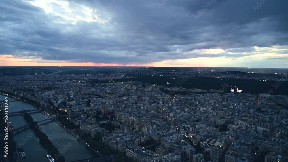 Paris city view from Eiffel Tower and river Seine with sunrise in Paris ...