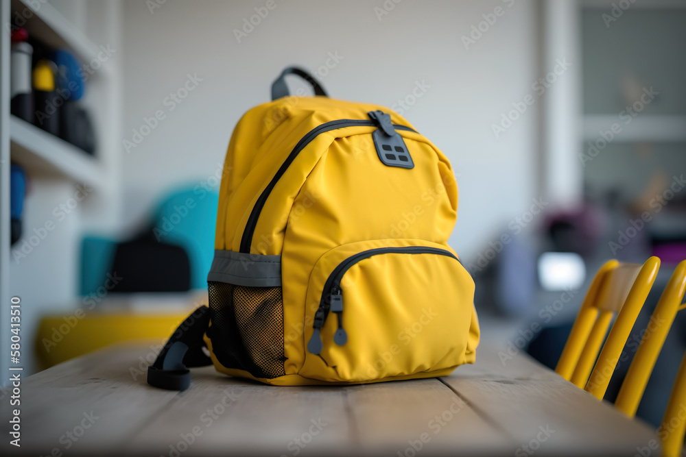 School classroom. New school bag on a student's desk in the classroom ...