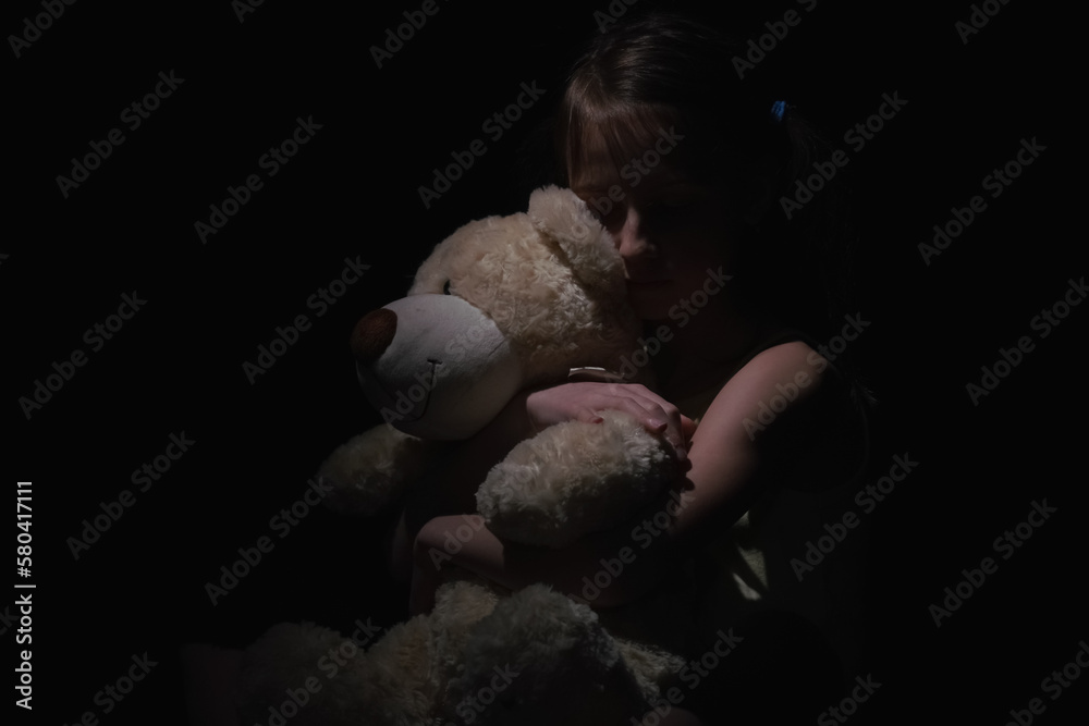 Conceptual image: Lost childhood. Psychological portrait of upset ...