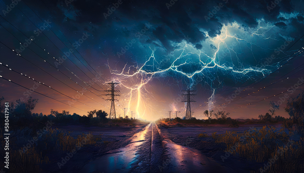 a landscape filled with electricity and energy, showing bolts of ...