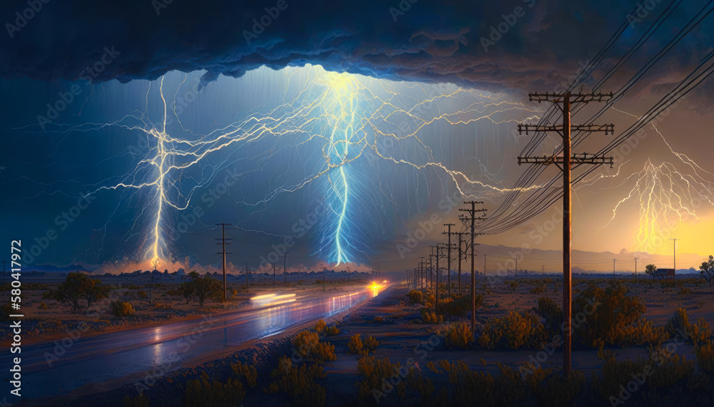 a landscape filled with electricity and energy, showing bolts of ...