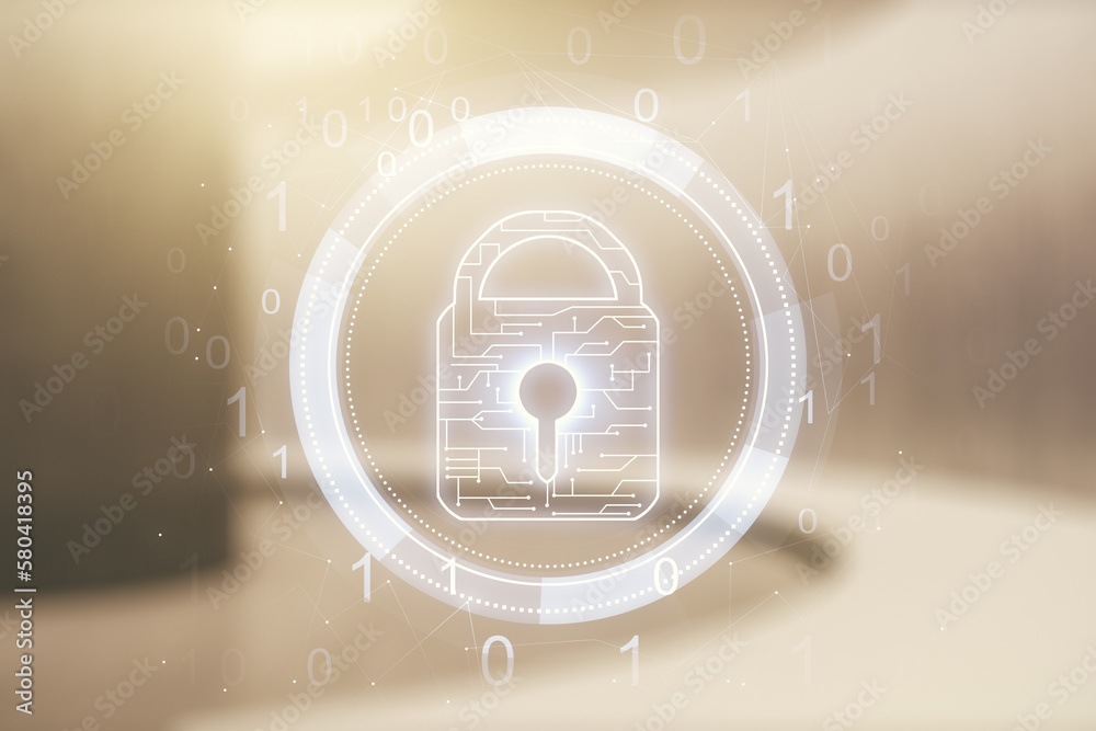 Virtual creative lock illustration with microcircuit on modern interior ...