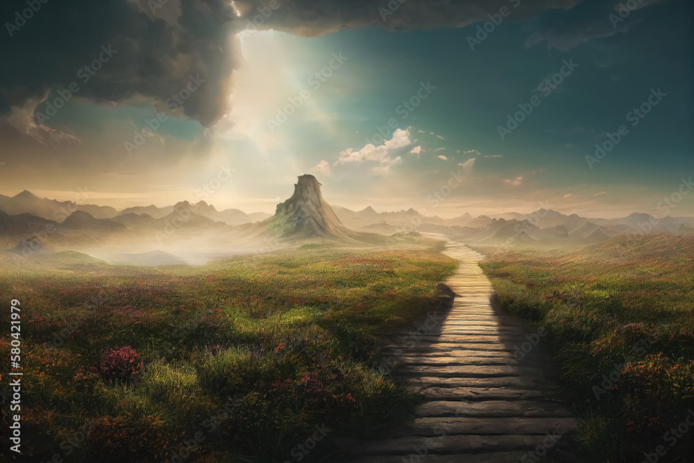 Beautiful dramatic mysterious landscape with spiritual pathway to ...