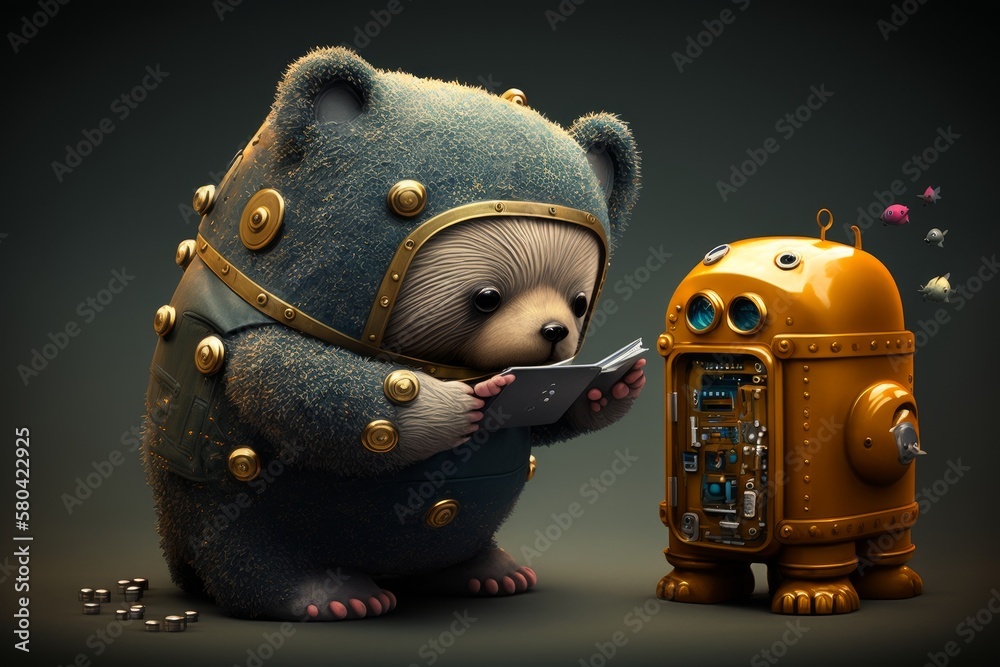 Cute Robot Bear with Fish: Epic Unreal Engine 5 Composition of Ultra ...