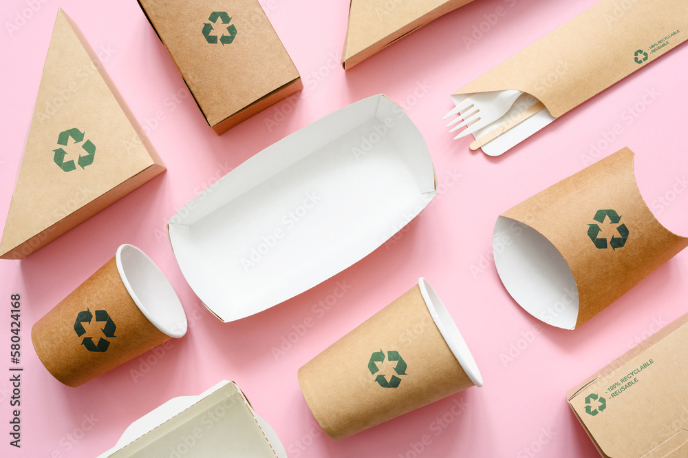 The concept of recycling and zero waste. Eco-friendly disposable ...