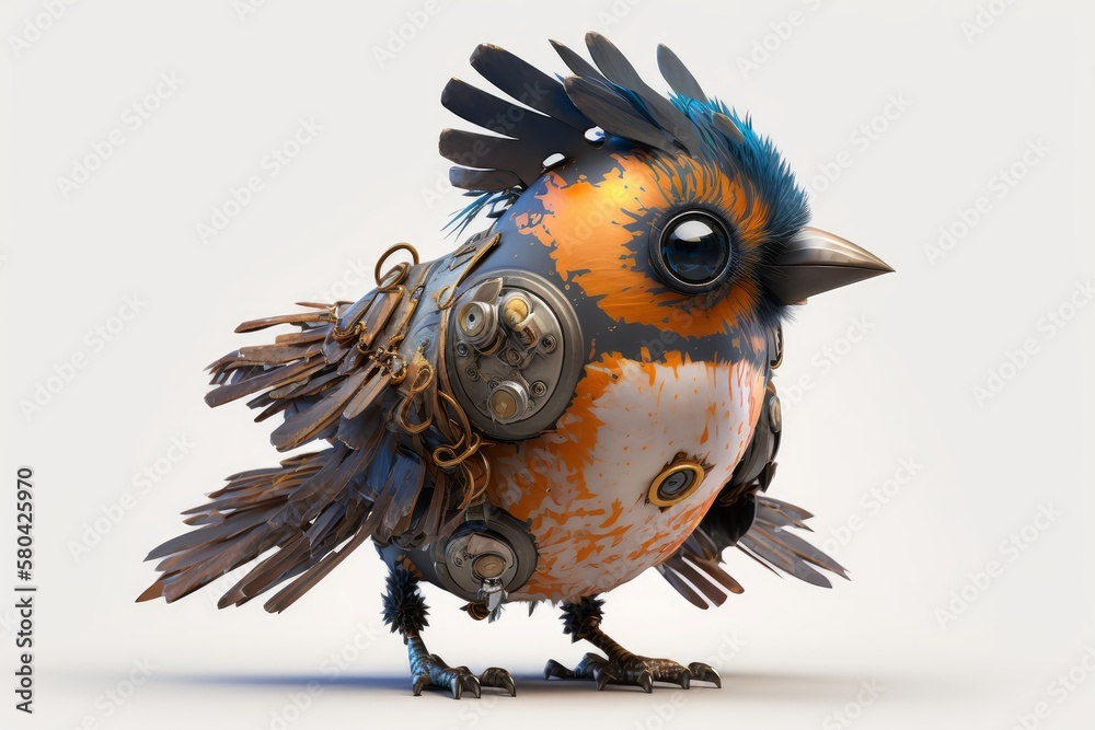 Cute Cartoon Robot Bird with Wings and Beak Stands out in High-Quality ...