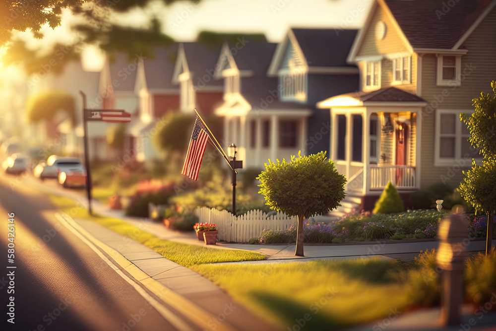 American residential neighborhood, aerial view. Suburban with living ...