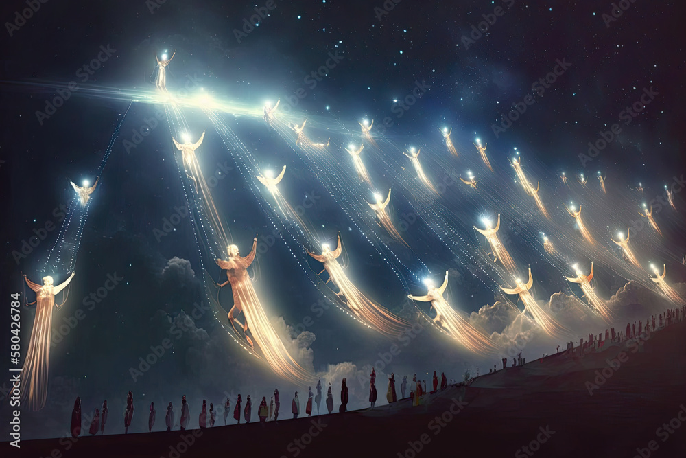 Levitating human souls in heaven. Astral body and after life concept ...